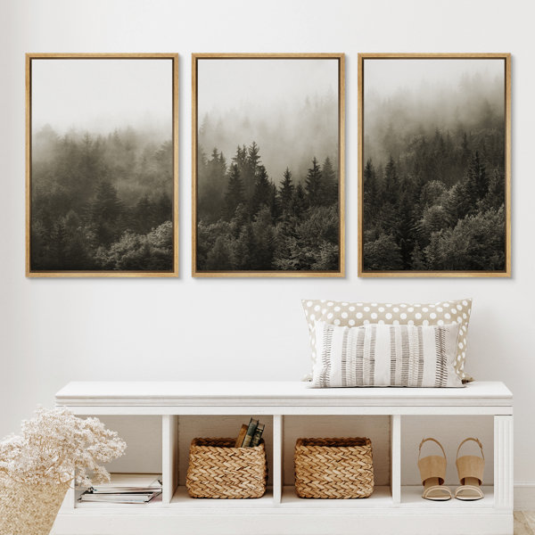 IDEA4WALL Framed Canvas Print Wall Art Woodland Nursery Decor Set Fog & Mist Over Blue Pine Tree ...